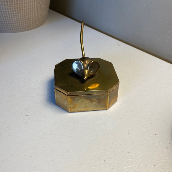 Storage & Organization | Vintage Brass Trinket Box With Mouse Affixed ...